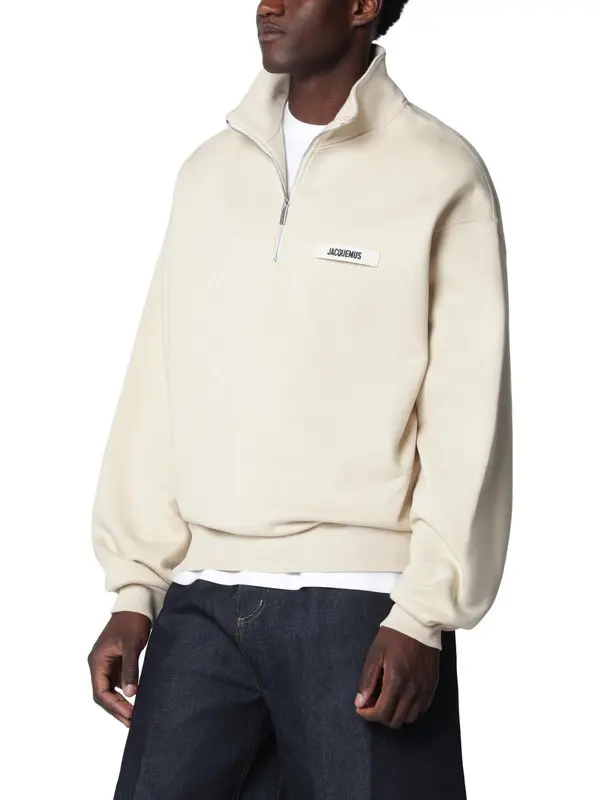 Jacquemus Half-zip Sweatshirt With Grosgrain Logo Detail - Beige