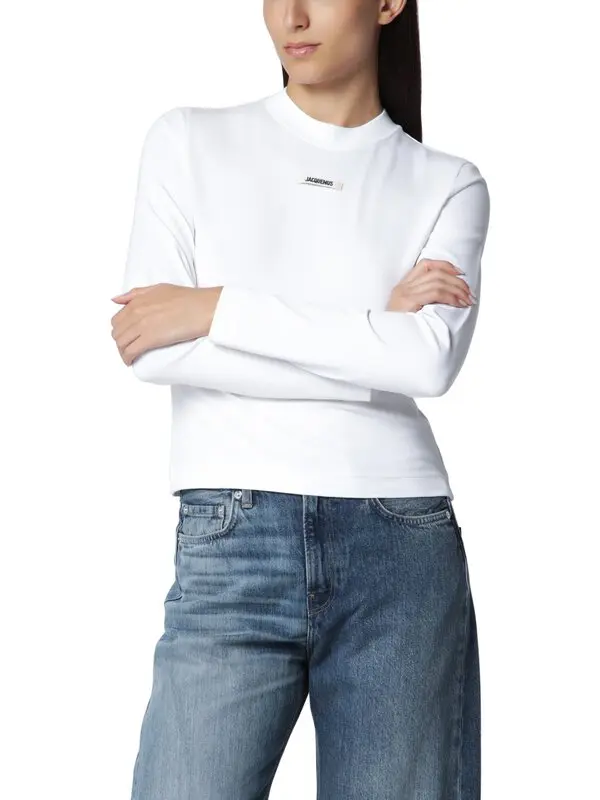 Jacquemus Le Gros Grain Long Sleeve Stretch Cotton T-shirt - White