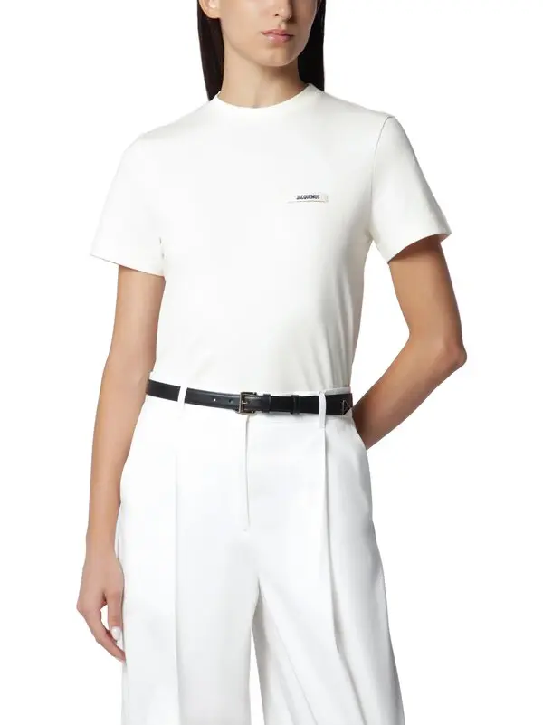 Jacquemus Light Fitted T-shirt With Grosgrain Logo - Beige