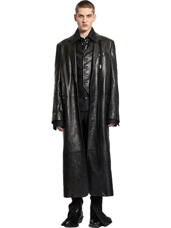 ANN DEMEULEMEESTER Hakan Tailored Coat In Vintage Lux Grained Leather - Black