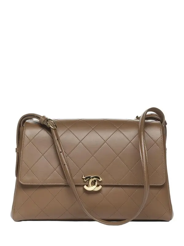 Chanel Maxi Flap Bag In Grained Calfskin - Brown