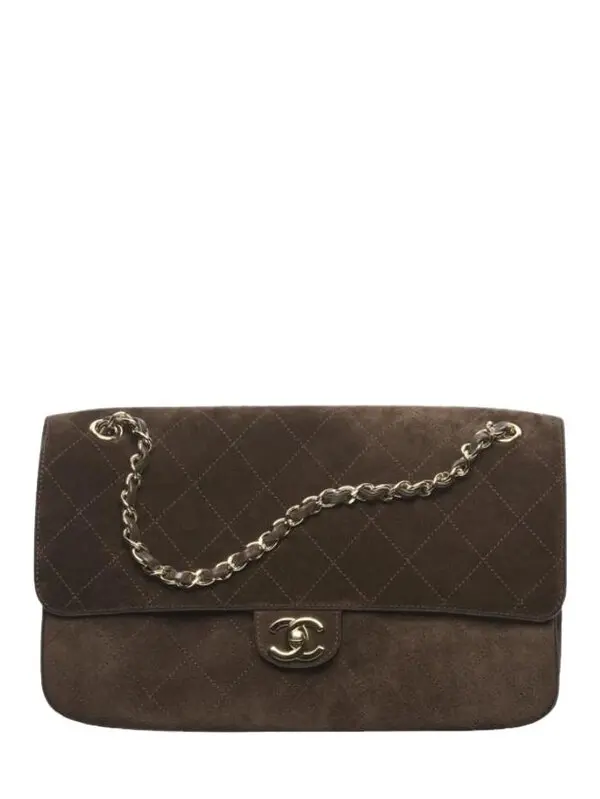 Chanel Maxi Flap Bag In Grained Calfskin - Dark Brown