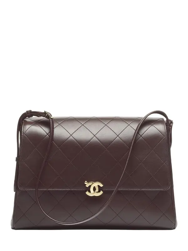 Chanel Maxi Flap Bag In Grained Calfskin - Dark Brown