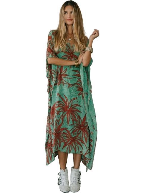 SUN CHILD Long Caftan Uni - Mint & Wine