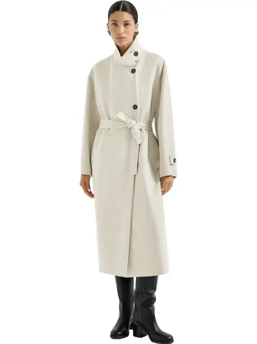 Brunello Cucinelli Hand-crafted Cashmere Beaver Double Cloth Coat With Belt And Monili - Ivory