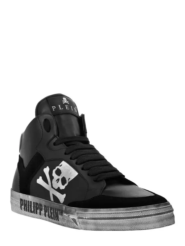 Philipp Plein Retrokickz Leather High-top Sneakers - Black/silver