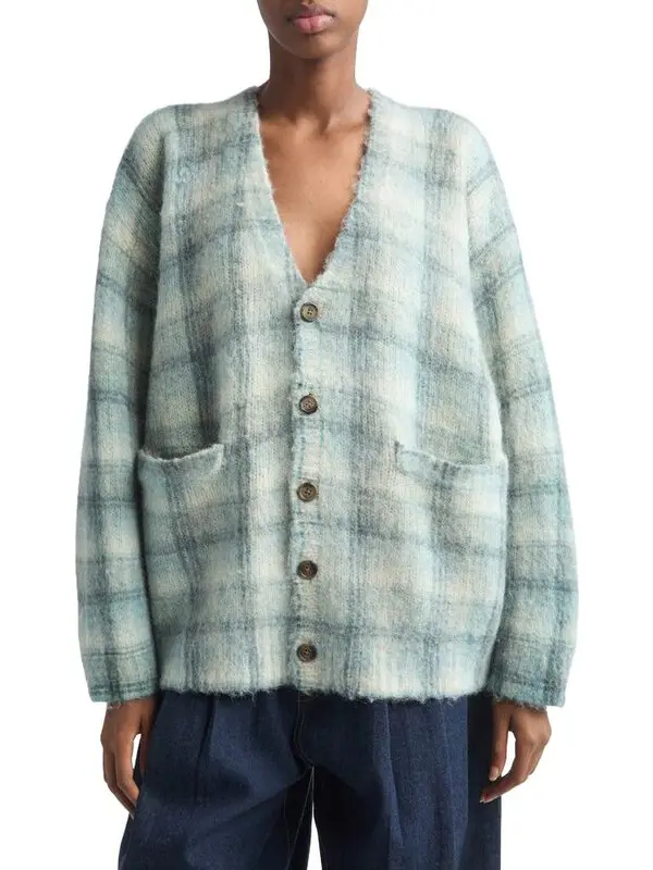 R13 Plaid Alpaca-blend Cardigan - Blue Plaid