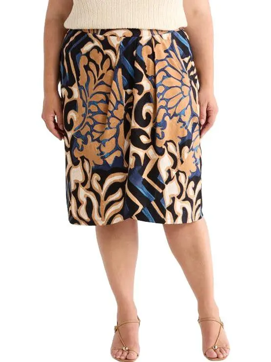 NIC+ZOE Deco Blooms Knit Faux-wrap Skirt - Blue Multi