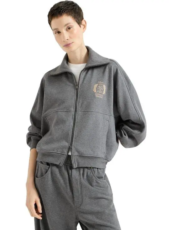 Brunello Cucinelli Cotton Smooth French Terry Zip-up Sweatshirt With Embroidered Logo - Dark Grey