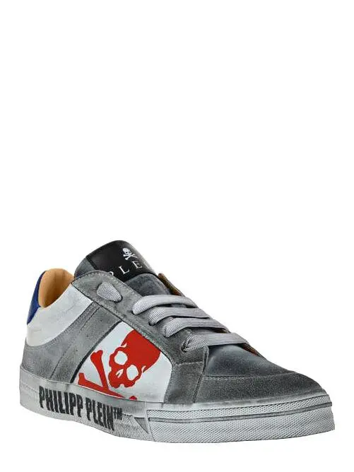 Philipp Plein Retrokickz Low-top Sneakers With Skull And Logo Accents - Silver