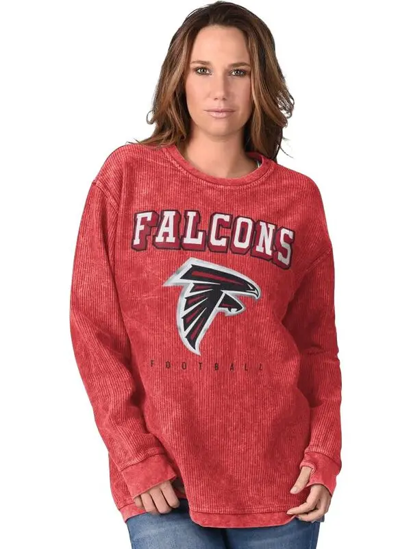 G-III 4HER BY CARL BANKS Atlanta Falcons Distressed Pullover Sweatshirt - Red