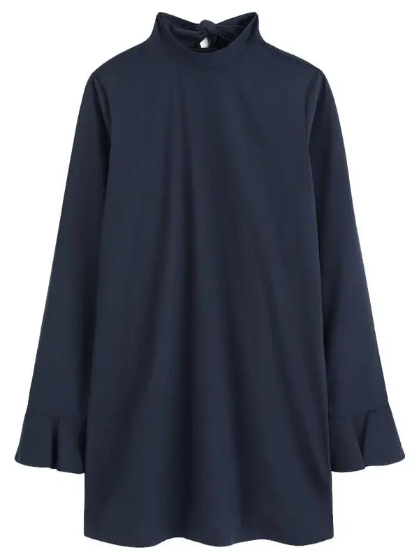 Cos Flared-cuff Cotton Mini Dress - Navy