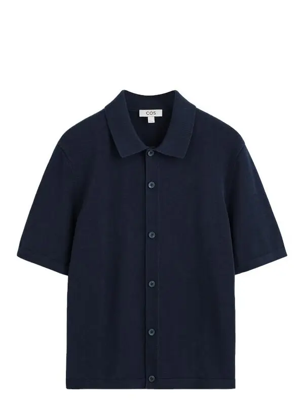 Cos Knitted Cotton Shirt - Navy