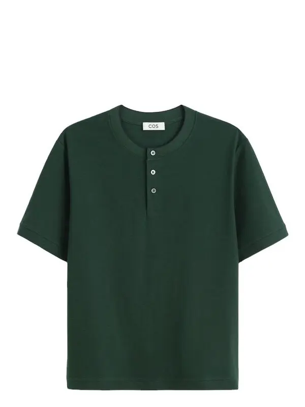 Cos Lightweight Cotton-piqué Henley Top - Green