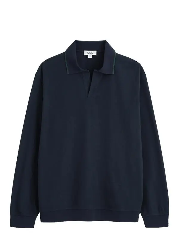 Cos Contrast-tipped Cotton-pique Polo Shirt - Navy