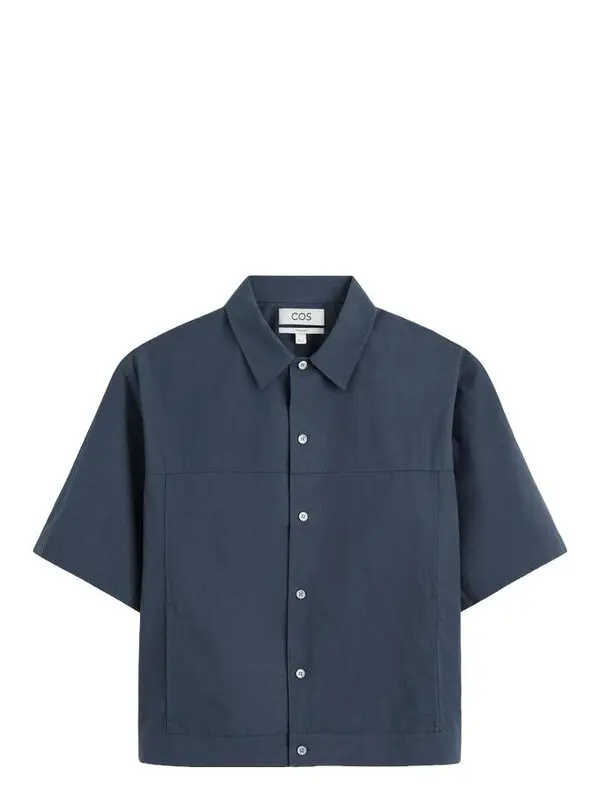 Cos Boxy Cotton-poplin Utility Shirt - Dark Blue