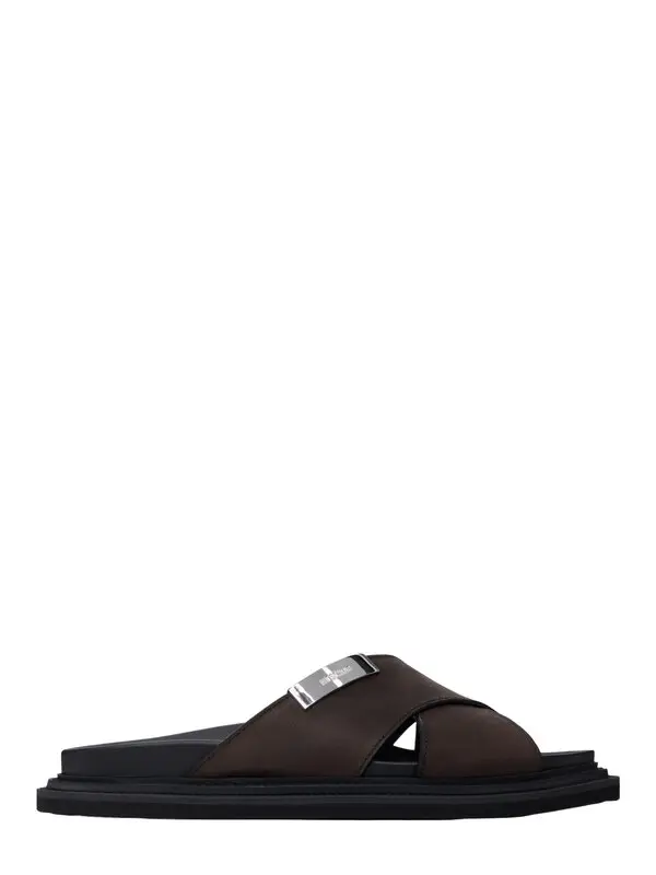 Moschino Leather Criss-cross Strap Slippers - Brown