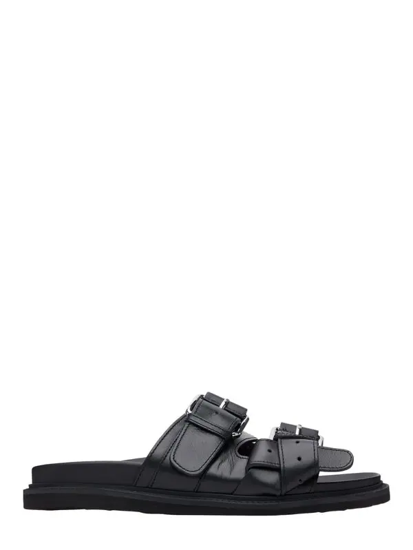 Moschino Leather Slippers With Pin Buckles - Black