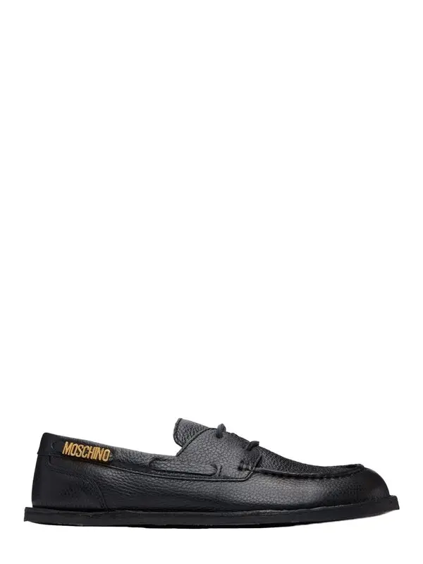 Moschino Leather Boat Shoes With Logo Detail - Black