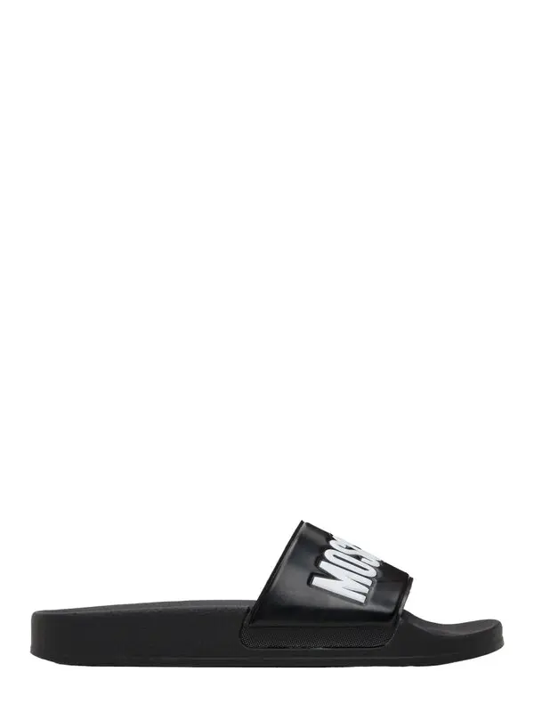 Moschino Embossed Logo Slide Slippers - Black