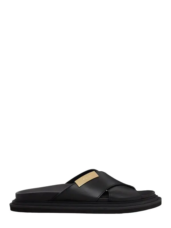 Moschino Plaque Cross-strap Flat Sandals - Black