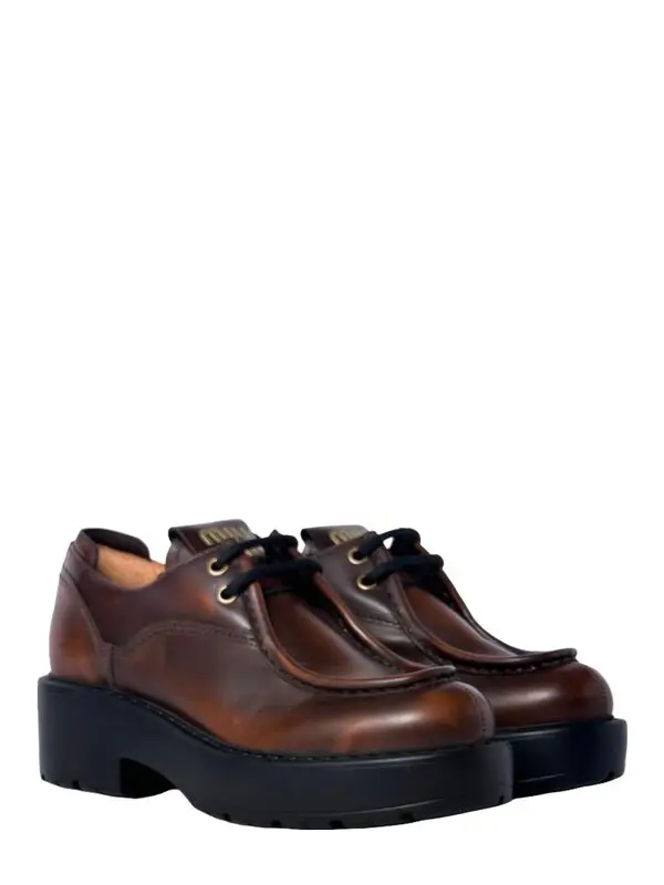 Miu Miu Lace-up Platform Loafers - Brown