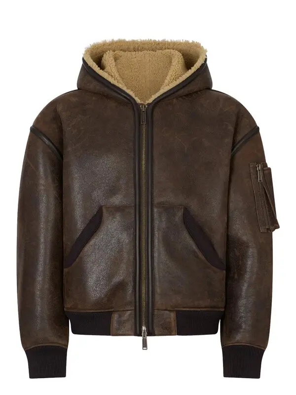 Dsquared2 Shearling Hooded Bomber Jacket - Brown