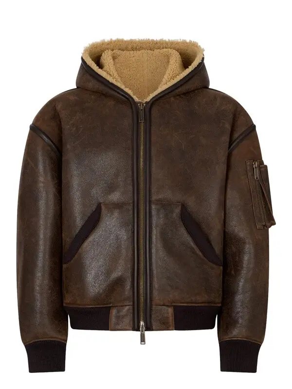 Dsquared2 Shearling Hooded Bomber Jacket - Brown
