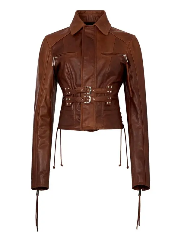 Dsquared2 Paneled Leather Jacket With Corset Details - Brown