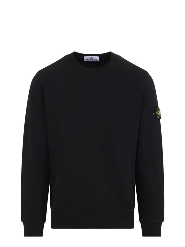 Stone Island Cotton Crewneck Sweatshirt With Detachable Compass Badge - Black