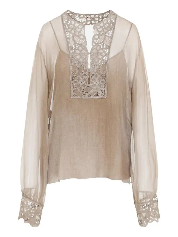 ERMANO SCERVINO Ermanno Scervino Silk Blouse With Lace Detail - Brown