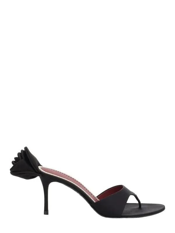 Magda Butrym Satin Thong Sandals With Floral Embellishment - Black
