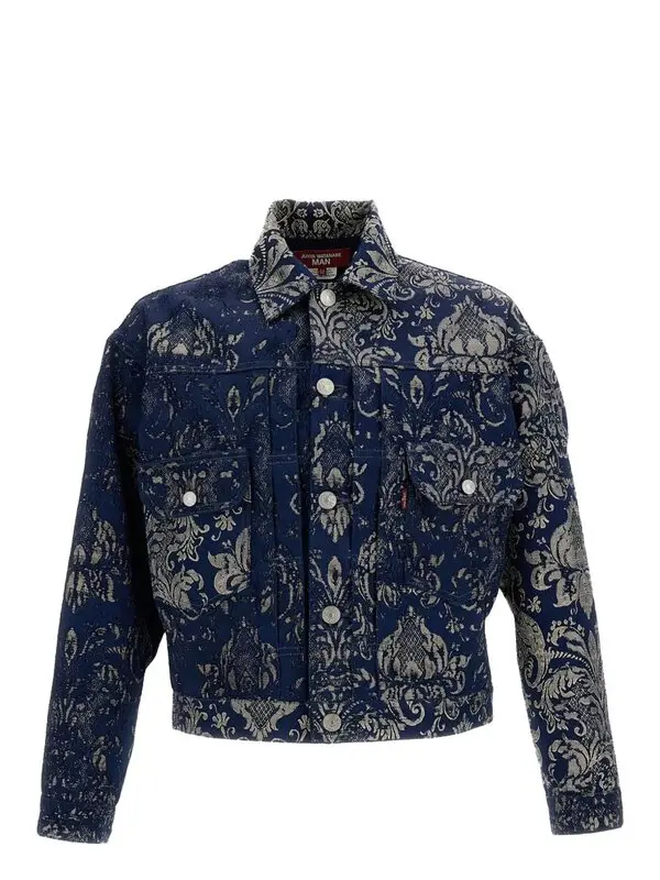 Junya Watanabe Floral Print Long Sleeve Button-up Shirt With Chest Pockets - Navy