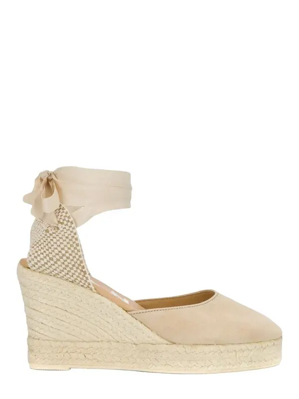 Manebí Woven Ankle Tie Platform Wedge Heels - Beige