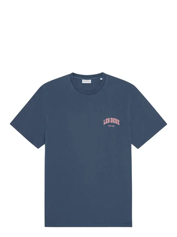 LES DEUX Graphic Crew Neck T-shirt - Denim Blue