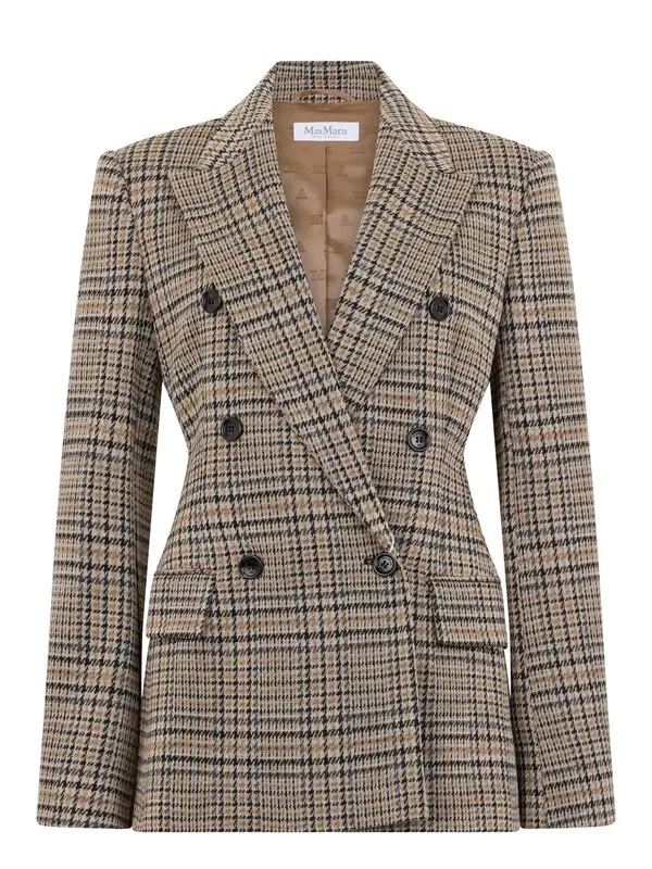 Max Mara Tailored Wool-cotton Blend Check Double-breasted Jacket - Brown