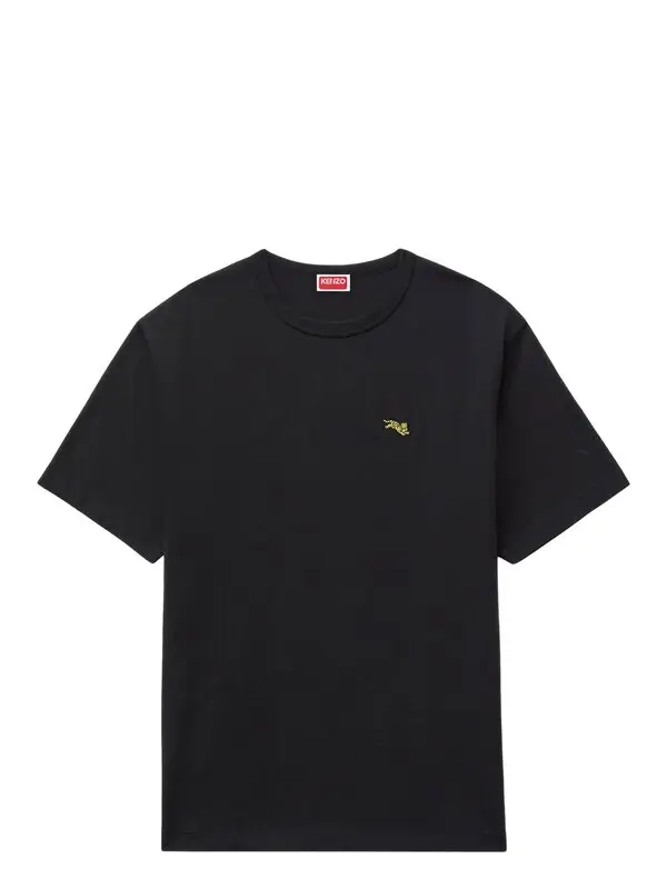 Kenzo Round Neck Short-sleeve T-shirt With Embroidered Tiger Motif - Nero