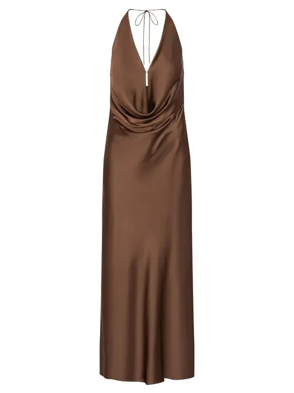 ROTATE BY BIRGER CHRISTENSEN Halter Neck Deep V-neck Long Dress - Marrone