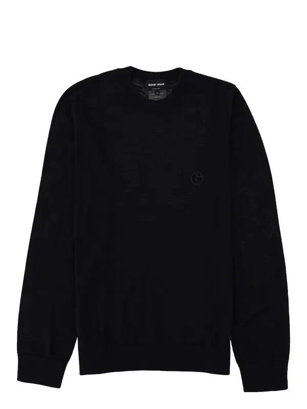 Giorgio Armani 100% Virgin Wool Textured Crew Neck Sweater - Blue