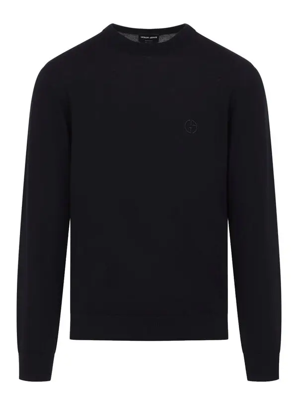 Giorgio Armani 100% Virgin Wool Textured Crew Neck Pullover - Blue