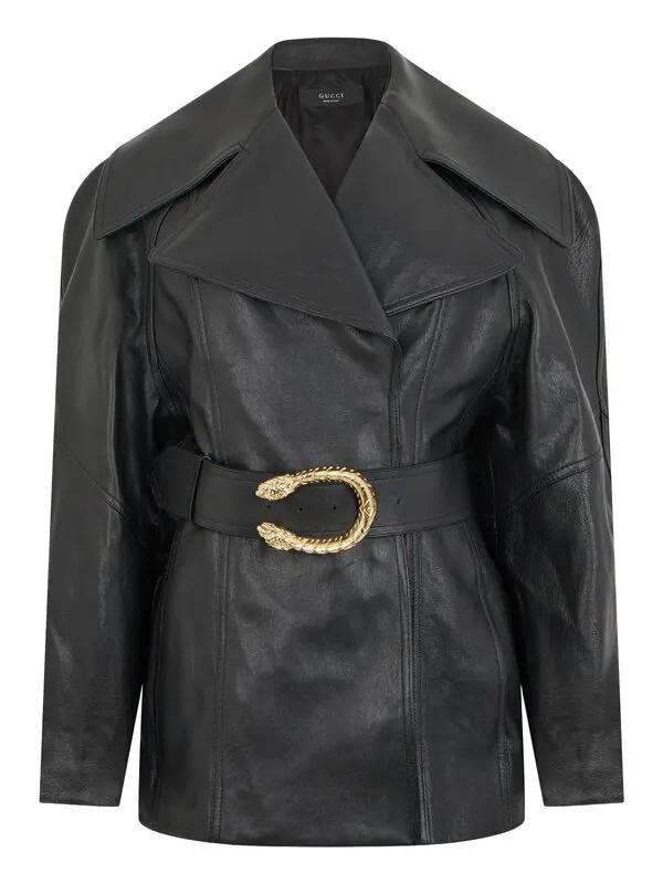 Gucci Knotted Double-breasted Leather Jacket - Black