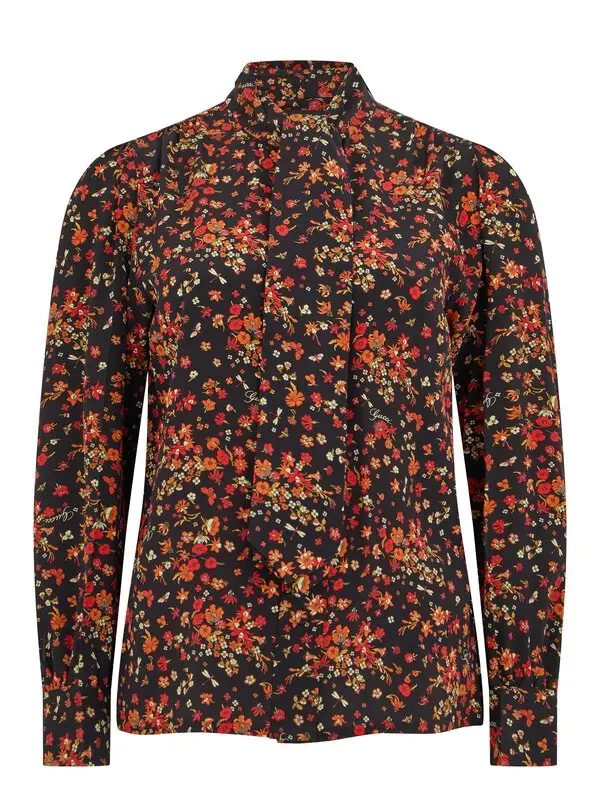 Gucci Floral Print Silk Long-sleeve Shirt - Black