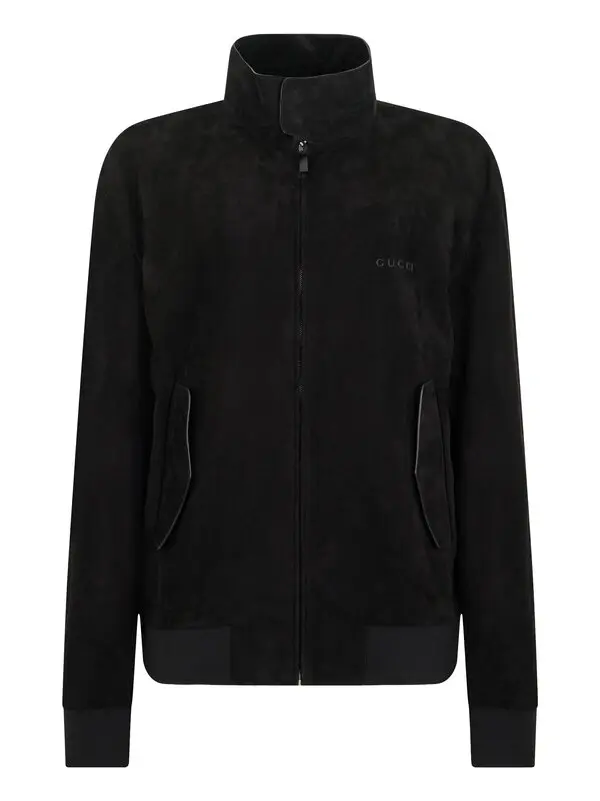 Gucci Lambskin High-collar Zip Jacket - Black