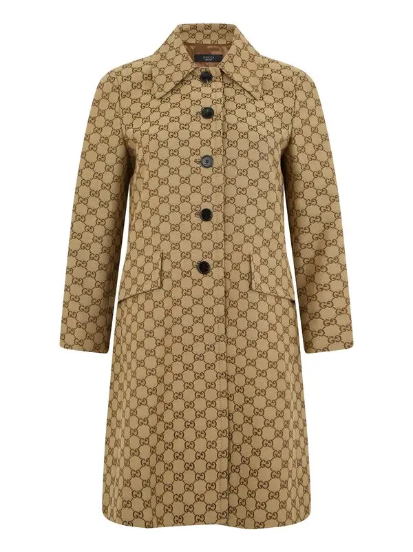 Gucci Classic Collar Button Closure Trench Coat - Beige
