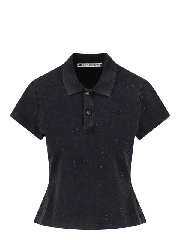 Alexander Wang Cotton Polo Top With Stretch Collar - Black
