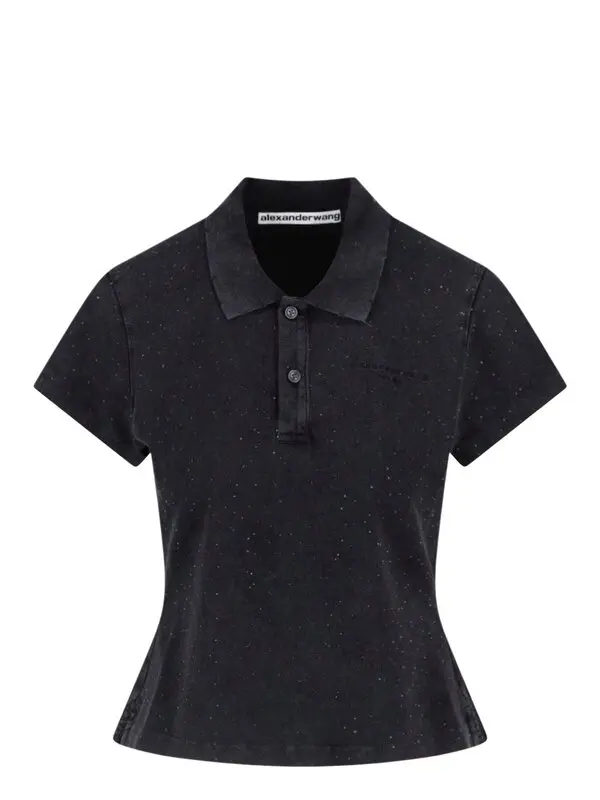 Alexander Wang Short Sleeve Textured Polo Shirt - Black