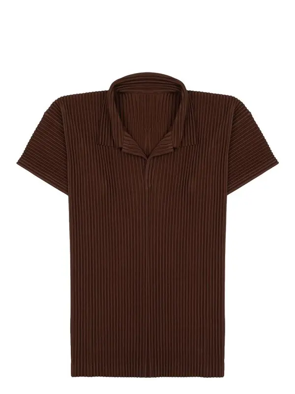 Issey Miyake Pleated Polyester Polo Shirt, Made In Japan - Brown