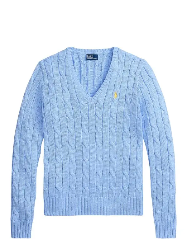 Ralph Lauren Cable Knit V-neck Pullover - Light Blue