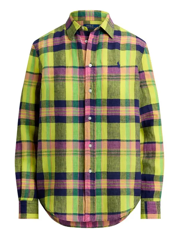 Ralph Lauren Classic Linen Button-up Shirt With Plaid Print - Navy