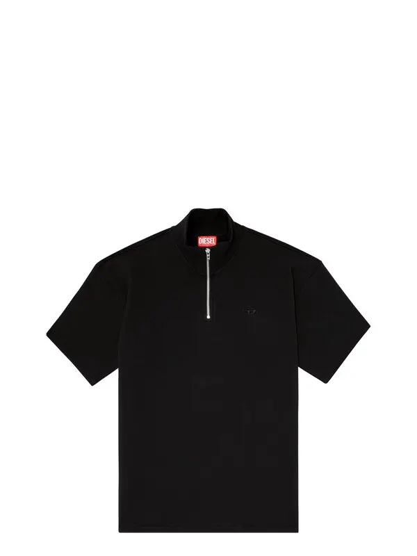 DIESEL® Short-sleeve Half-zip Sweatshirt With Ribbed Collar - Nero
